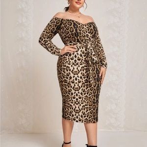 Dresses | Sexy Plus Size Leopard Print Off The Shoulder Belted Bodycon ...